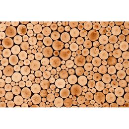papermoon Fototapete &raquo;Round Teak Wood&laquo; glatt bunt Vlies B/L: 3,5m x 2,6m, Bahnen: 7 Stk.