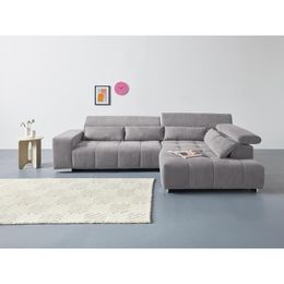 COTTA Ecksofa &raquo;Orion L-Form, B: 310 cm&laquo; Kopfteilverstellung & 5 Nierenkissen grau 90% Polyester, 10% Polyamid B/H/T: 310cm x 70cm x 225cm, Chenille-