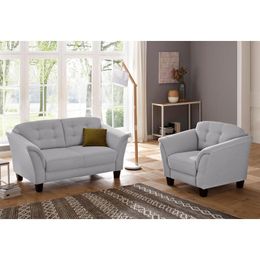 OTTO home Sessel &raquo;Trondheim&laquo; mit Federkern, Knopfheftung im R&uuml;cken, F&uuml;&szlig;e Buche grau Flachgewebe (100% Polyester);Luxus-Microfaser (90% Polyester, 10% 