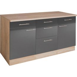 Optifit Unterschrank &raquo;Kalmar&laquo;, Breite 150 cm grau Eiche-hell s&auml;gerau, B/H/T: 150cm x 85cm x 60cm, Schubladen: 5 Stk. T&uuml;ren: 2 Stk.