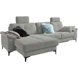 3C Carina Ecksofa &raquo;Burnaby bequem und modern, L-Form&laquo; 2 Kopfst&uuml;tzen, optional mit Schlaf- und motorischer Relaxfunktion grau B/H/T: 296cm x 87cm x 