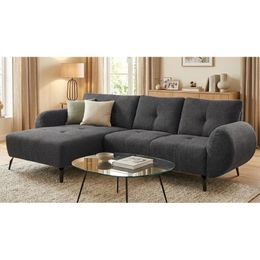 OTTO home Ecksofa &raquo;Viborg 261 x 140 cm, mit Steppungen, elegant, modern&laquo; L-Form, pflegeleichter Bezug, hohe F&uuml;&szlig;e - passend f&uuml;r Saugroboter! grau 100% 