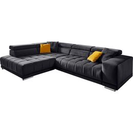 Die PlanBar Ecksofa &raquo;MP-IN15053 L-Form breiter Schenkel&laquo; wahlweise mit Kopfteilverstellung und manueller Vorziehbank grau B/H/T: 323cm x 73cm x 222cm,