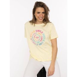 Zwillingsherz Damen T-Shirt &raquo;"Smile"&laquo; Farbenfrohe runde Stickerei, Rundhals, kurzarm gelb S