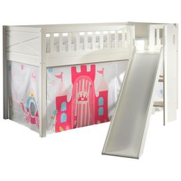 Vipack Hochbett &raquo;Scott&laquo; Made in Europe, m. Rutsch-/Leiterturm, LF 90x200 cm, Vorhang, Tunnel, 4 Designs wei&szlig; 100% Baumwolle Bettmit Rutsche und Leiter, 