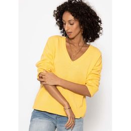 SASSYCLASSY Oversize Baumwoll-Pullover mit tiefem V-Ausschnitt in Gelb | Gr.: S