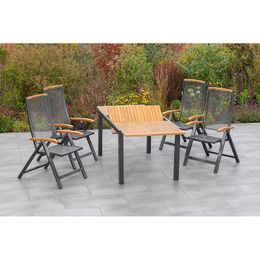 Merxx Garten-Essgruppe &raquo;Tilos&laquo; 5 Stk. tlg. 4 Klappsessel mit ausziehbarem Tisch grau Aluminium B/H/T: 60cm x 116cm x 73cm, Dining Set