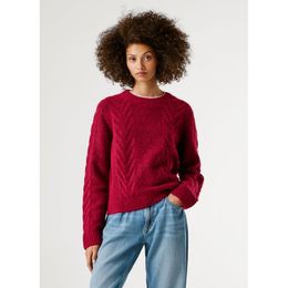 Pepe Jeans Damen Strickpullover mit Zopfmuster und Woll-Anteil L