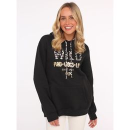 Zwillingsherz Damen Hoodie &raquo;"Wild Free"&laquo;, mit Pailletten, Kordel und Innenseite der Kapuze im -Look schwarz L/XL (L/XL)