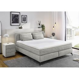 Jockenh&ouml;fer Boxspringbett &raquo;Paulina, inkl. Topper und Kissen, H&auml;rtegrade w&auml;hlbar&laquo; 140x200 cm oder 180x200cm grau Bezug Bett: Chenille (100% Polyester);Topper und 