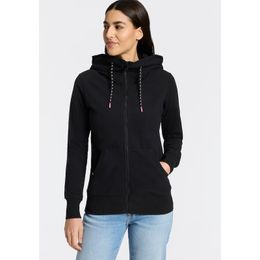 Ragwear Damen Kapuzensweatjacke &raquo;NESKIA ZIP B O&laquo; mit hochgeschnittener Kapuze mit Kordel schwarz S