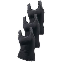 H.I.S. H.I.S Damen Tanktop &raquo;mit Spitze&laquo; 3er-Pack, aus reiner Baumwolle, Feinripp, sommerlich leicht schwarz 32/34