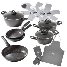 Stoneline Topf-Set &raquo;Stoneline 17-teiliges Koch-Set, mit Glasdeckeln&laquo; Set, 17 tlg. tlg. Aluminium Keramik schwarz Einheitsgr&ouml;&szlig;e