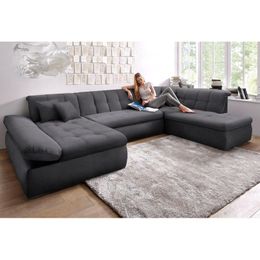 DOMO collection Wohnlandschaft &raquo;NMORIC im XXL-Format, 353x216x80 cm, inkl. Zierkissen U-Form&laquo; wahlweise mit Bettfunktion und Armlehnenverstellung grau