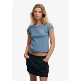 Superdry Damen Kurzarmshirt &raquo;ATH ESS SLUB GRAPHIC TEE&laquo; Baumwolle, skinny fit blau L