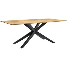 Musterring Esstisch mit fester Platte in Barock-Eiche massiv, 20mm, Eisengestell schwarz braun B/H/T: 200cm x 76cm x 100cm, ohne Auszug, ohne Funktion