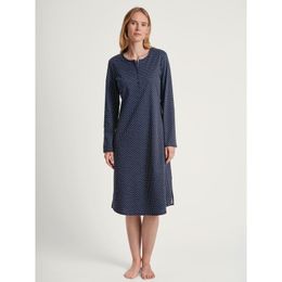 Calida Damen Calida Nachthemd &raquo;Midnight Dreams&laquo; Ohne Taschen Knopfleiste, Pure Cotton, Interlock-Qualit&auml;t, bequem, Langarm blau XS (36/38), N-Gr