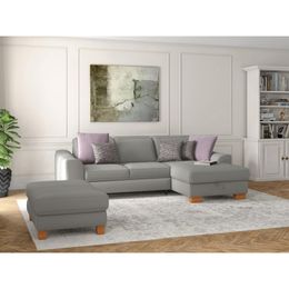 Sit & More sit&more Ecksofa &raquo;Dundee L-Form&laquo; mit Federkern und Massivholzf&uuml;&szlig;en, wahlweise mit Kopfteilverstellung silber B/H/T: 264cm x 86cm x 175cm, Luxus-