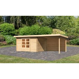 Karibu Gartenhaus &raquo;Schlo&szlig;see 7&laquo; mit Anbaudach und R&uuml;ckwand beige Holzwerkstoff ohne Fu&szlig;boden, R&uuml;ckwand, ohne Dacheindeckung