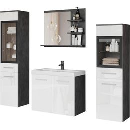Welltime Badm&ouml;bel-Set &raquo;MADRIT&laquo; Komplett-Set, mit Waschbecken, 5 Stk. tlg. schwarz-wei&szlig; Holzwerkstoff B/H/T: 120cmcm x 131,5cmcm x 34,5cmcm