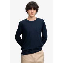 Superdry Herren Langarmshirt &raquo;COTTON LINEN L/S POCKET TOP&laquo; aus Baumwolle und Leinen, Relaxed Fit, mit Rundhalsausschnitt blau M