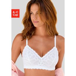 Vivance Damen Bralette-BH &raquo;, BH ohne B&uuml;gel&laquo; aus Spitze und feinem Mesh, bequemer BH, gro&szlig;e Gr&ouml;&szlig;en wei&szlig; 90, Cup C