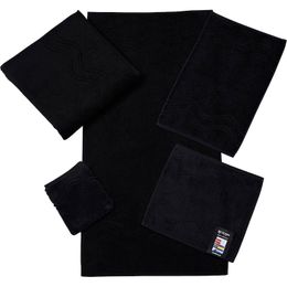 Ross Waschhandschuh &raquo;Cashmere feeling&laquo; mit Wellen-Bord&uuml;re schwarz Frottier, Baumwolle B/L: 16cmx22cm, 6 Stk., Frottier