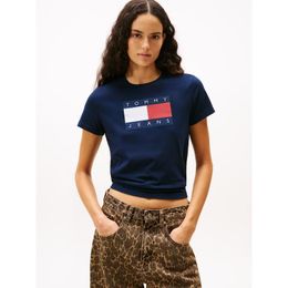 Tommy Jeans Damen Kurzarmshirt &raquo;TJW REG TJ FLAG SS TEE&laquo; Baumwolle, Logodruck, regular fit blau XL (42)