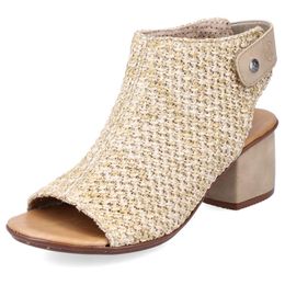 Rieker Damen Sandalette , Sommerschuh, Sandalette, Blockabsatz, in modischer Flecht-Optik beige 39