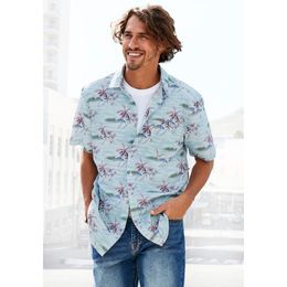 Beach Time Beachtime Herren Hawaiihemd &raquo;- sommerliches Hemd mit tollem Palmen Druck&laquo;, Kurzarm, Freizeithemd mit Palmenprint, reine Baumwolle blau L (41/42), N-Gr