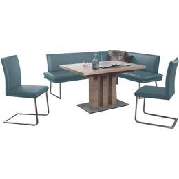 K+w Komfort & Wohnen K+W Komfort & Wohnen Essgruppe &raquo;Santos III&laquo; 4 Stk. tlg. gepolsterte Eckbank und St&uuml;hle, langer Schenkel rechts oder links blau B/H/T: 205cm x 86cm x 