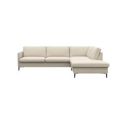 FLEXLUX Ecksofa &raquo;Fiore, super Sitzkomfort durch Kaltschaum im Sitz, L-Form&laquo; schmale Armlehnen, F&uuml;&szlig;e Alu+schwarz wei&szlig; 100% Echteder B/H/T: 266cm x 85cm