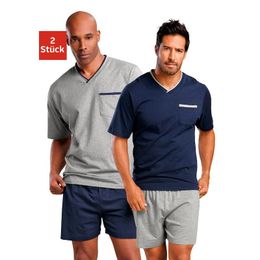 Le Jogger Herren Le Jogger Pyjama Packung, 4 tlg. mit Brusttasche blau 56/58 (XL)