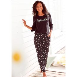 Vivance Dreams By Lascana Damen Vivance Dreams by Lascana Pyjama Set, 2 tlg. mit G&auml;nsebl&uuml;mchen-Druck schwarz 40/42