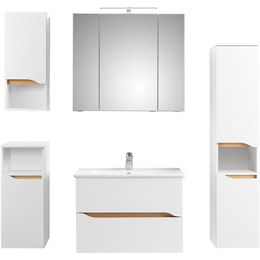 Badm&ouml;bel-Set &raquo;Quickset 5-teilig, Keramik-Waschtisch und LED-Spiegelschrank&laquo; 6 Stk. tlg. wei&szlig; Glas, Holzwerkstoff, Keramik B/H/T: 140cmcm x 45cmcm