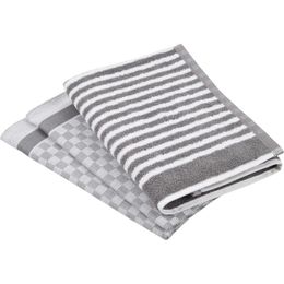 Ross Geschirrtuch &raquo;Exclusiv&laquo; 1x K&uuml;chen-Frottiertuch (Streifen) und 2 Geschirrt&uuml;cher (Karodesign) silber 100% Baumwolle, 50% Baumwolle, 50% Leinen 3 