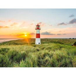 Livingwalls living walls Fototapete &raquo;Leuchtturm Sylt&laquo; Motiv abstrakt naturalistisch glatt D&uuml;nen Tapete Strand Fototapete Wohnzimmer Tapeten Flur Design Optik bunt