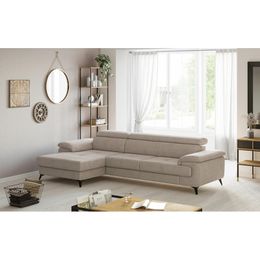 OTTO home Ecksofa &raquo;Astra L-Form, B: 300 cm, inkl. Kopfteilverstellung&laquo; opt. Schlaffunktion + XL-Bettkasten, LF:222x124cm, Wellenunterfederung beige 