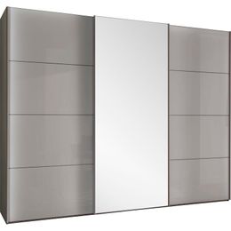 Wiemann Schwebet&uuml;renschrank &raquo;Kos&laquo; mit Spiegelt&uuml;r und Schattenfuge grau Glas, Holzwerkstoff B/H/T: 246,3cm x 217cm x 67cm, T&uuml;ren: 3 Stk.