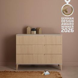 Paidi Wickelkommode &raquo;JONTE in Beige & Eichefarben, 3 Schubladen mit Soft-Close, Vollauszug&laquo; bis 50 kg Kommode 124 cm Breite, Wickeltisch mit 