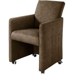 exxpo - sofa fashion Esszimmersessel Loungesessel auf Rollen, schmale Armlehnen, bequem braun Luxus-Microfaser, B/H/T: 63cm x 90cm x 72cm