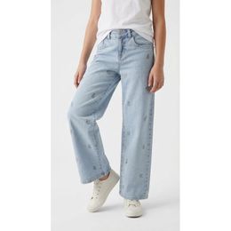 name it Kinder Weite Jeans &raquo;NKFROSE WIDE EMB JEANS 2010-FR NOOS&laquo; allover bestickt blau 128, N-Gr