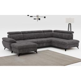 COTTA Wohnlandschaft &raquo;Hudson U-Form, B: 324 cm&laquo; mit Kopfteilverstellung, optional Schlaffunktion & Bettkasten grau B/H/T: 324cm x 100cm x 207cm, 