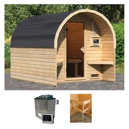 Karibu Fasssauna &raquo;Fasshaus 2&laquo; Set, 2 Stk. tlg. Ofen 9 KW externe Strg easy beige Saunaofen, externe Steuerung, 9 kW