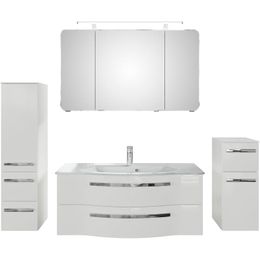 Badm&ouml;bel-Set &raquo;Serie 4005, vormontiert, Glaswaschbecken, Spiegelschrank&laquo; Set, 5 Stk. tlg. wei&szlig; Holzwerkstoff Einheitsgr&ouml;&szlig;e
