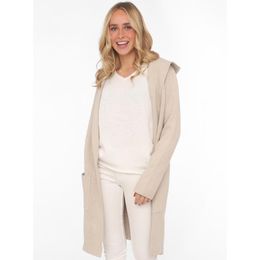 Zwillingsherz Damen Cardigan Kapuze, Taschen, Langarm, ohne Verschluss beige S/M