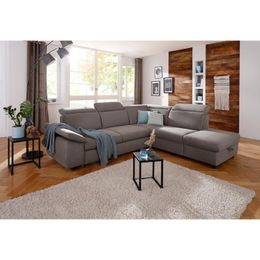 OTTO home Ecksofa &raquo;Mauritius L-Form&laquo; mit Ottomane, mit Kopfteil- und Armlehnverstellung grau Struktur fein (100% Polyester);Luxus-Microfaser 