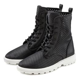 Lascana Damen Lascana Stiefelette zum Schn&uuml;ren mit modischen Cut-Outs, Stiefel, Boots, High-Sneaker schwarz 37
