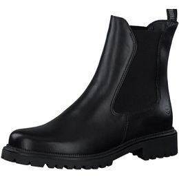Tamaris Damen Chelseaboots Blockabsatz, Schlupfboots mit beidseitigen Stretcheins&auml;tzen schwarz 37