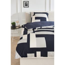 Musterring Wendebettw&auml;sche &raquo;Slow&laquo; 2 Stk. aus reiner Baumwolle schwarz Satin, 100% Baumwolle B/L: 135cm x 200cm, 1 Stk., 1 Stk., Satin, B/L: 80cm x 80cm, 2 Stk.